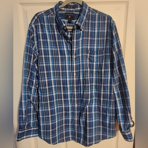 Saddlebred | Shirts | Saddlebred Easy Care Blue White Plaid Print Long ...
